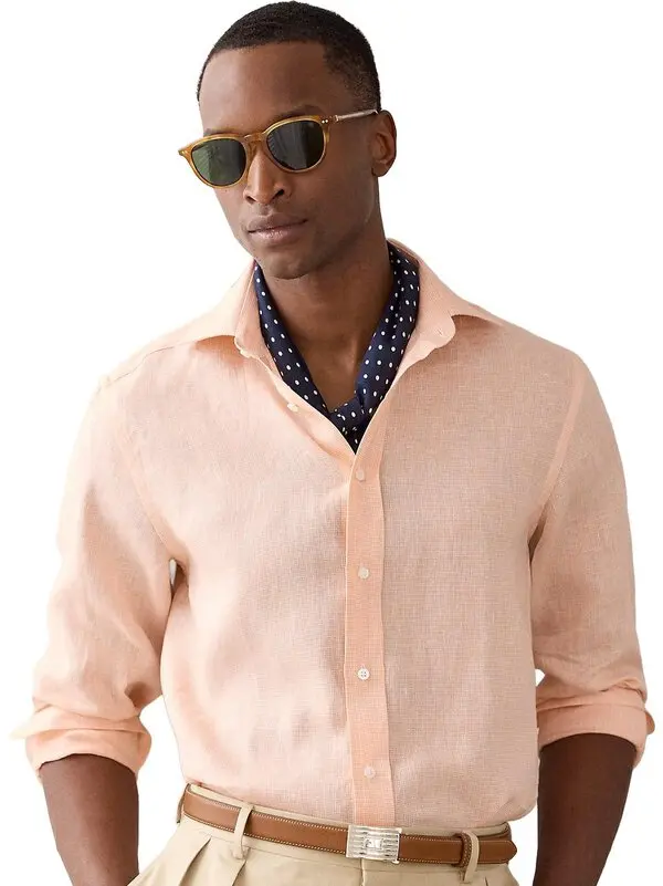 Ralph Lauren Houndstooth Linen Shirt - Melon