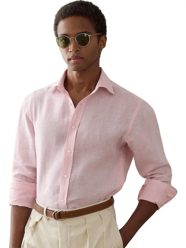 Ralph Lauren Houndstooth Linen Shirt - Soft Pink