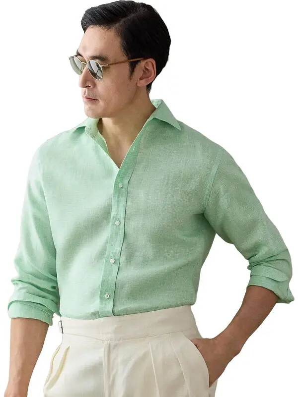 Ralph Lauren Houndstooth Linen Shirt - Spearmint