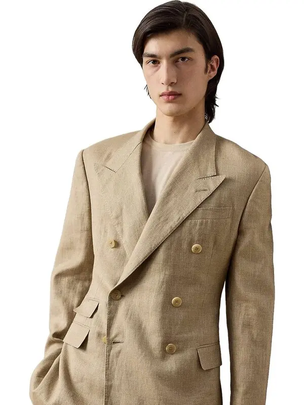 Ralph Lauren Glenn Hand-tailored Double-breasted Suit Jacket - Khaki Multi