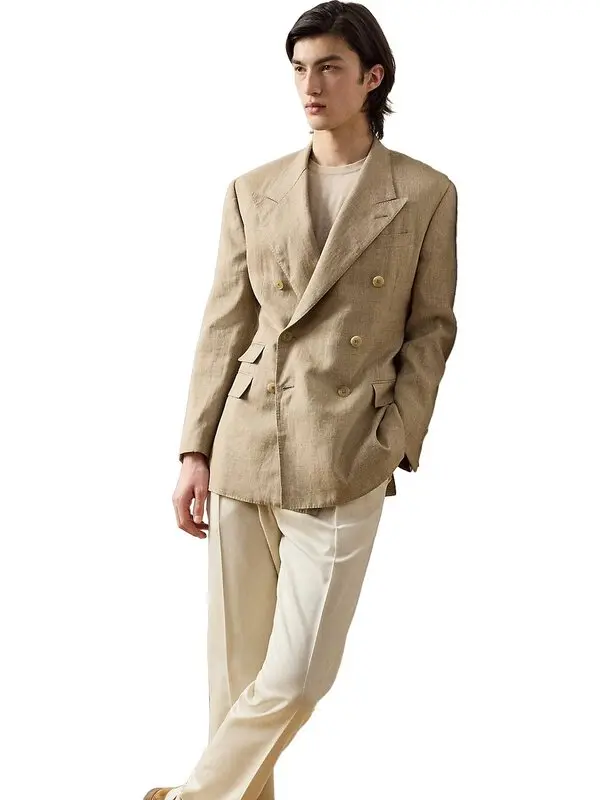 Ralph Lauren Hand-tailored Pleated Silk Suit Trousers - Cream