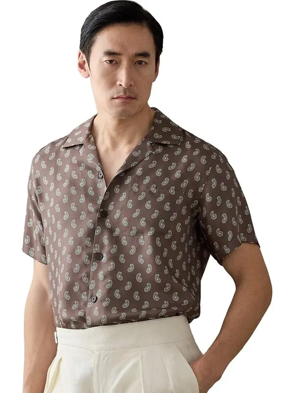 Ralph Lauren Paisley-print Silk Camp Shirt - Mocha