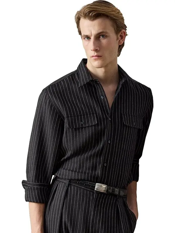 Ralph Lauren Pinstripe Wool-linen Shirt - Black/cream
