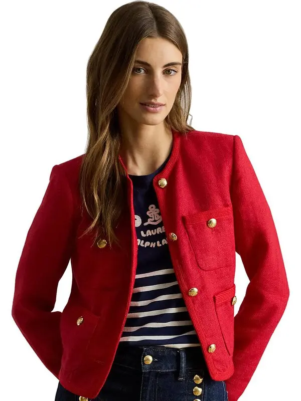 Ralph Lauren Linen Herringbone Cropped Jacket - Cruise Red