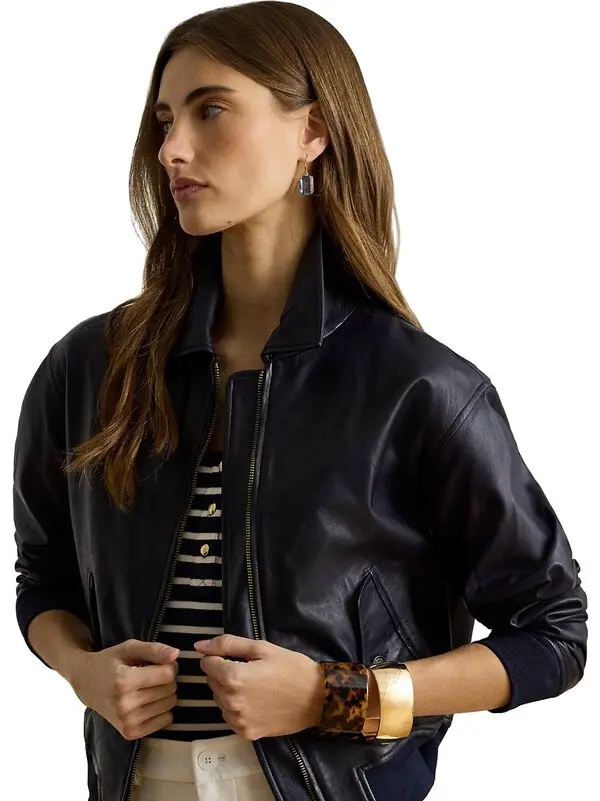Ralph Lauren Lambskin Leather Flight Jacket - Refined Navy