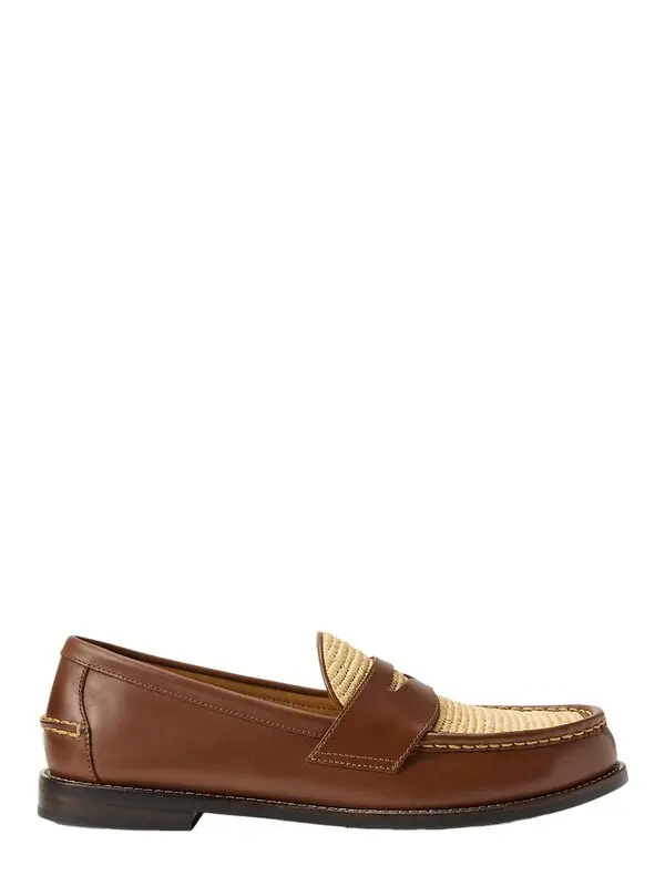 Ralph Lauren Alston Raffia-trim Leather Penny Loafer - Polo Tan