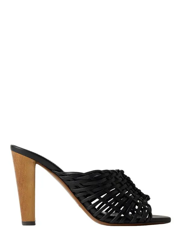 Ralph Lauren Adela 95 Mm Woven Lambskin Mule - Black