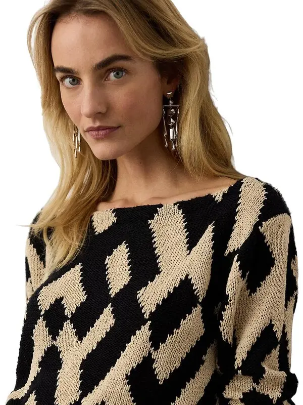 Ralph Lauren Intarsia Silk-blend Boatneck Sweater - Black/lux Cream