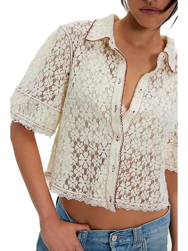 Free People Mannie Lace Button-down Shirt - Whisper White
