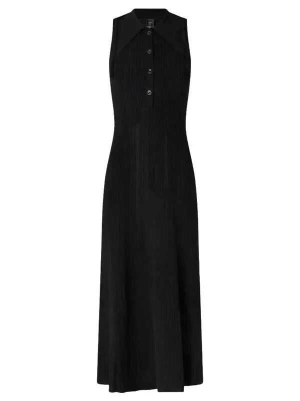 Pinko Collared Ribbed Maxi Dress - Black