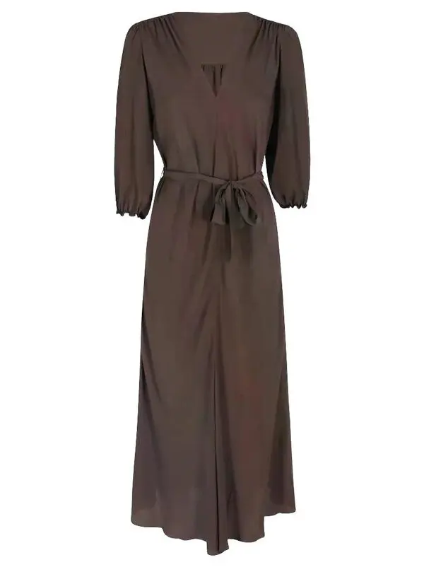 Seventy Belted V-neck Dress - Brown