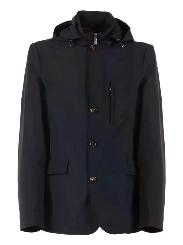 MOORER Hooded Buttoned Jacket - Blue