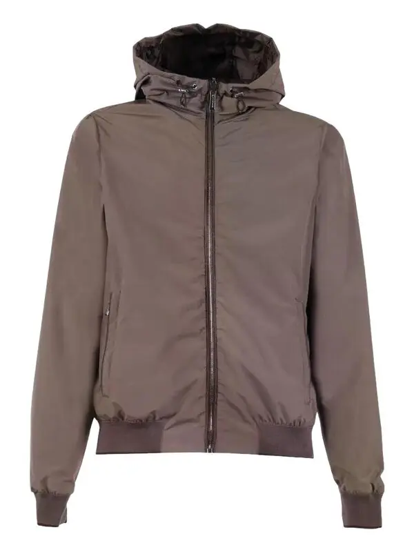 MOORER Reversible Hooded Zip-up Jacket - Brown