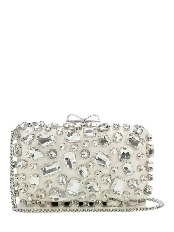 SELF-PORTRAIT Satin Clutch With Crystal Embellishments - Neutrals