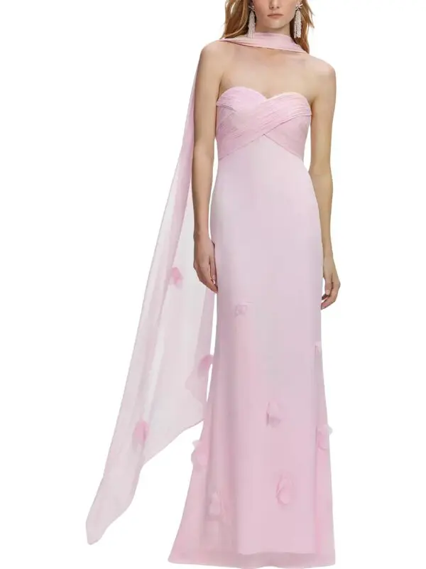 SELF-PORTRAIT Floral-appliqué Strapless Maxi Dress - Pink