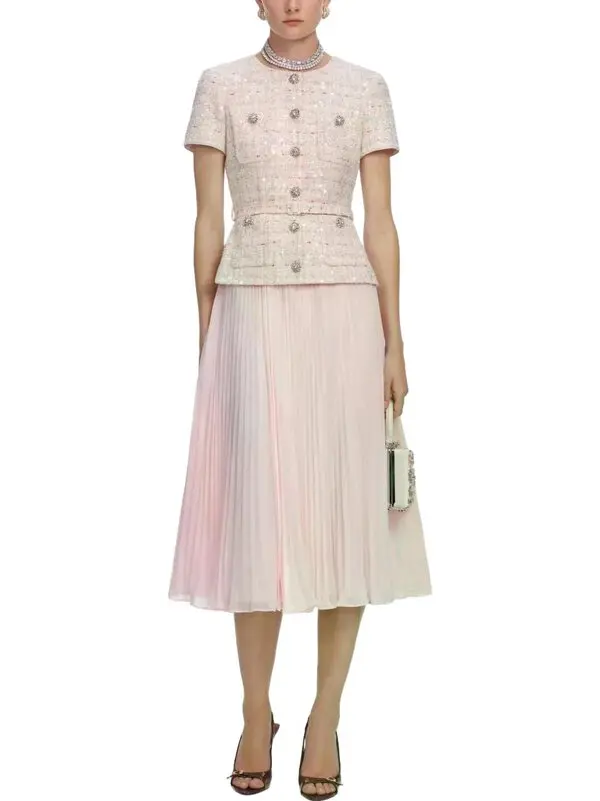 SELF-PORTRAIT Embellished Pleated Midi Dress - Pink