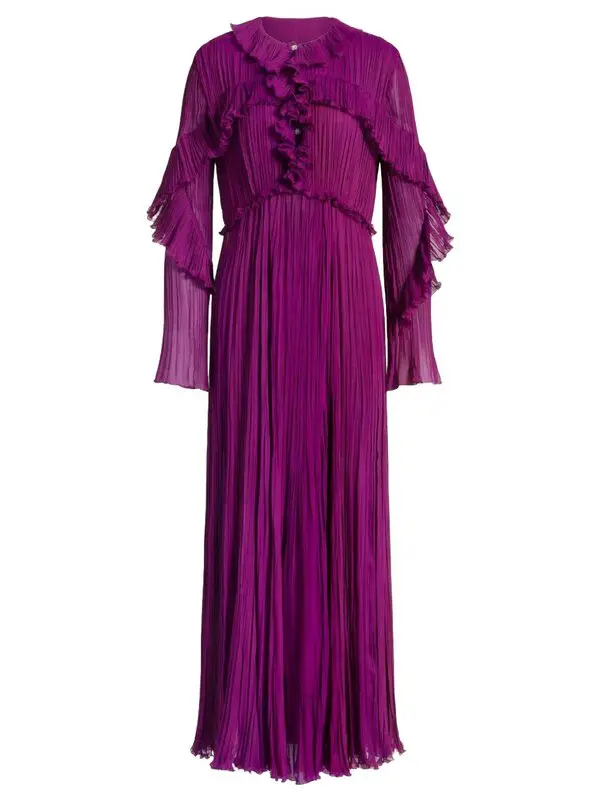 Alberta Ferretti Ruffled Pleated Midi Dress - Purple