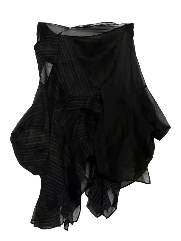 Yohji Yamamoto Pinstripe Layered Asymmetric Midi Skirt - Black