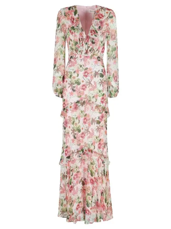 Saloni Floral Ruffled Dress - Pink
