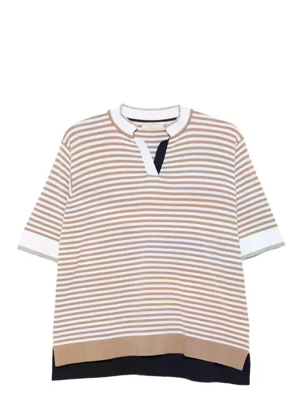 INTRECCI Striped V-neck Top - Neutrals