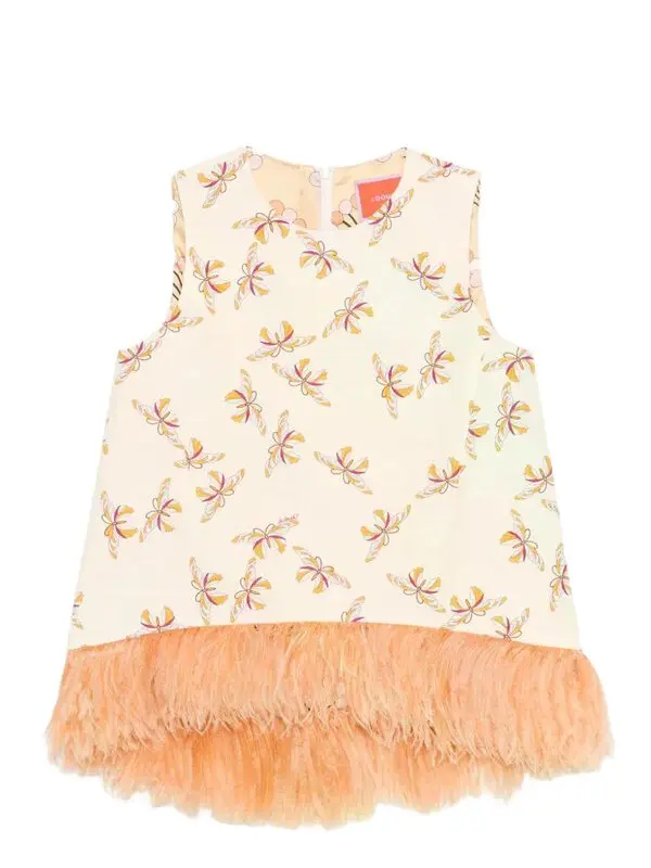 La DoubleJ La Scala Floral-print Fringed Top - Neutrals