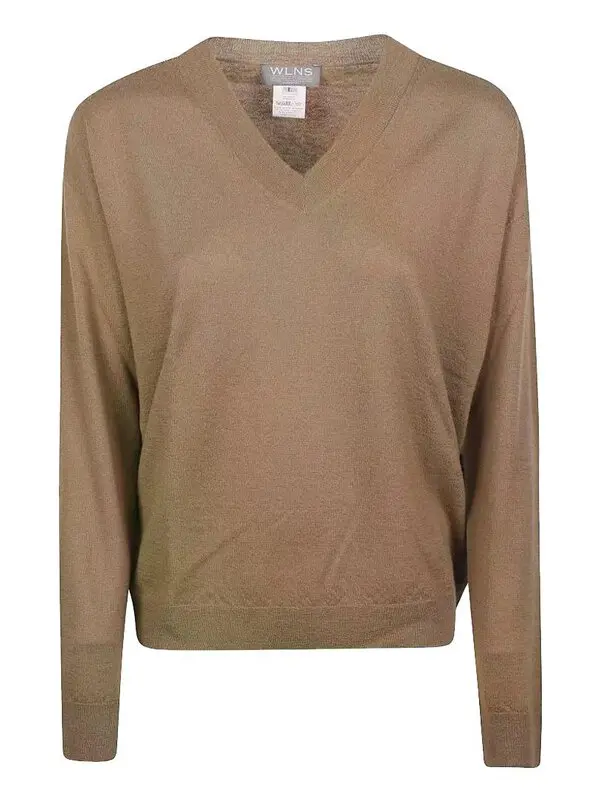 WELLNESS CASHMERE V-neck Long-sleeve Knit Sweater - Brown
