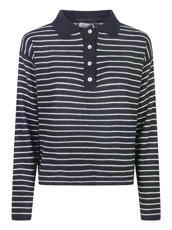 BEYOU Striped Collared Knitwear - Blue