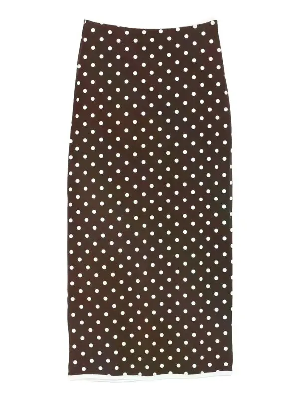 ROWEN ROSE Polka-dot Pattern Slit Midi Skirt - Brown