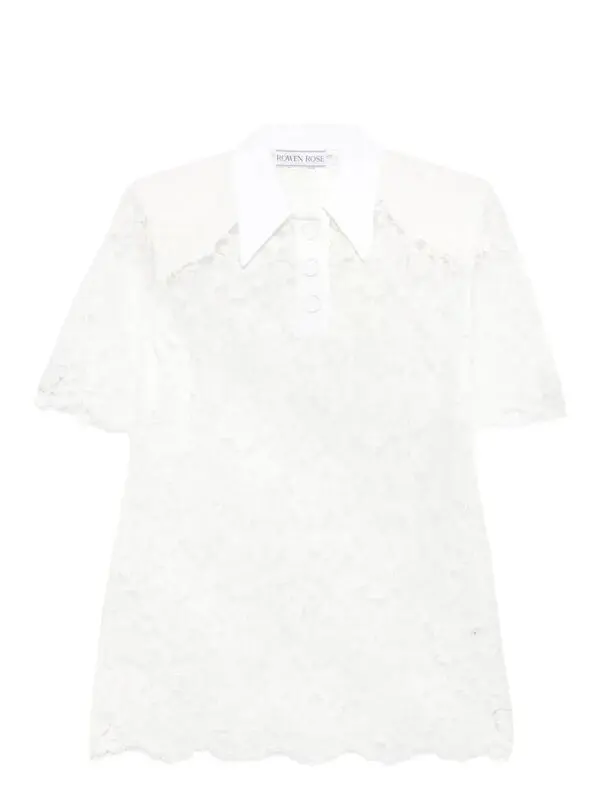 ROWEN ROSE Lace Collar Polo Shirt - White