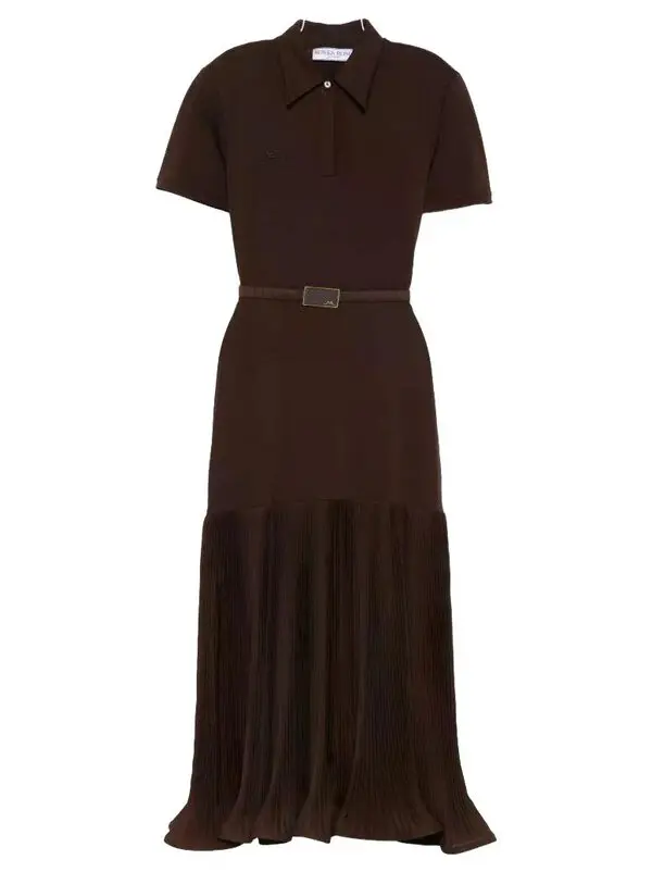 ROWEN ROSE Pleated Collared Midi Dress - Brown