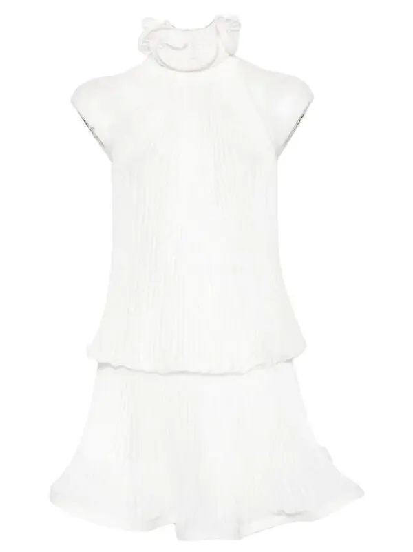 ROWEN ROSE Ruffled-neck Mini Dress - White
