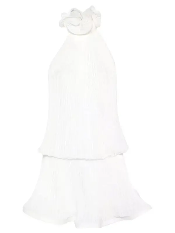 ROWEN ROSE Ruffled-neck Mini Dress - White