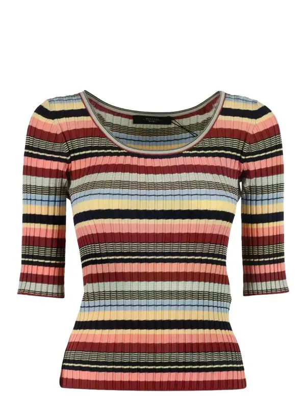 Max Mara Striped Cropped-sleeve Top - Red