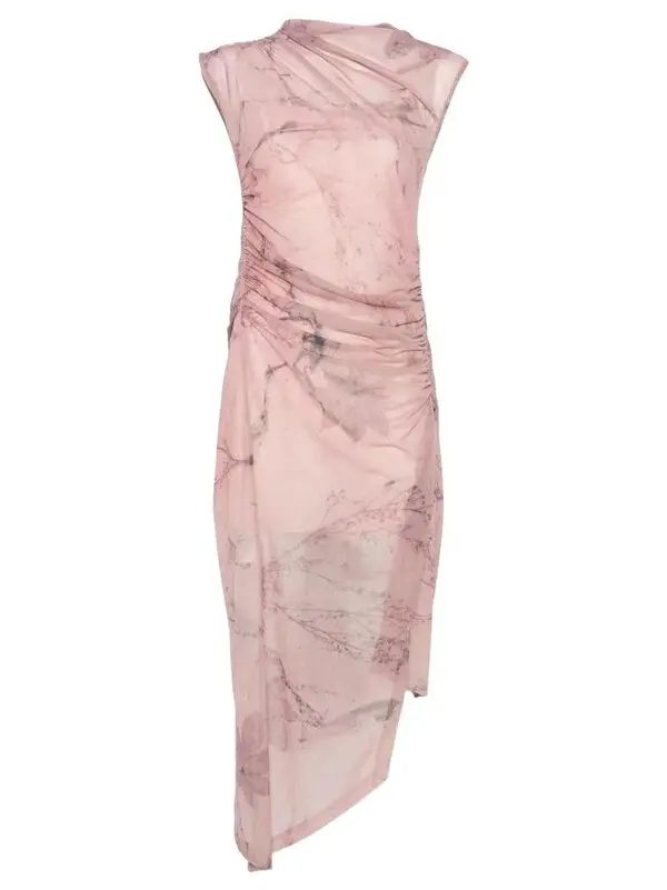FENG CHEN WANG Asymmetric-hem Ruched Midi Dress - Pink