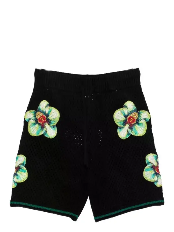 Casablanca Floral-detail Knit Shorts - Black