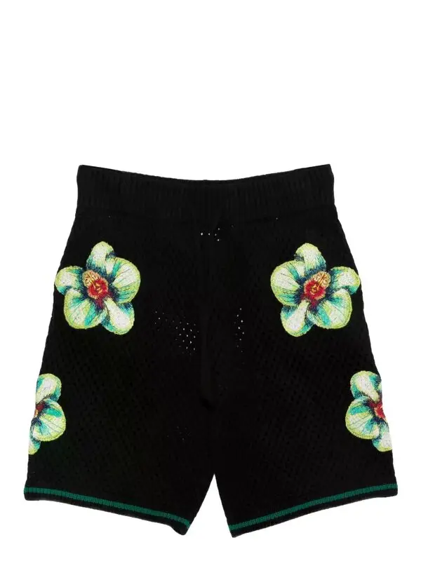 Casablanca Floral-detail Knit Shorts - Black