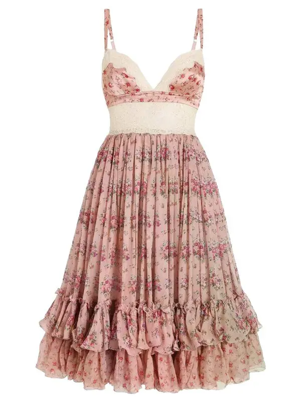 Dolce & Gabbana Lace Floral Mini Dress - Pink