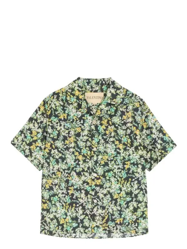 Valentino Garavani Cotton Poplin Bowling Shirt With Papier Floral Print - Black