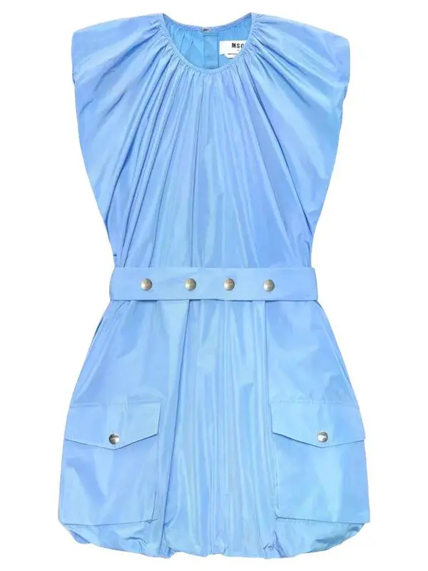 MSGM Belted Pocketed Mini Dress - Blue