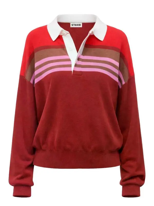 Staud Sail Striped Polo Shirt - Red
