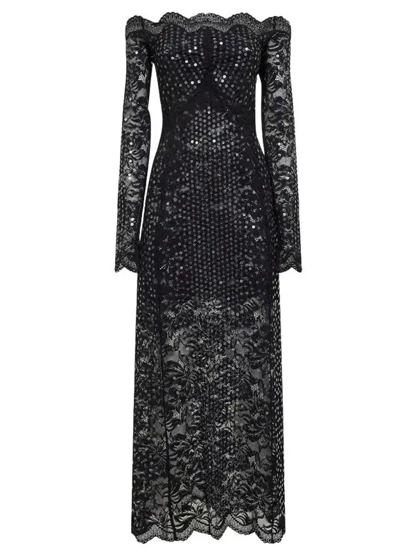 Rabanne Sequin-embroidered Scalloped Dress - Black