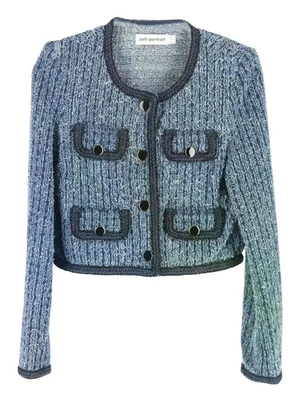 SELF-PORTRAIT Textured Denim Jacket - Blue