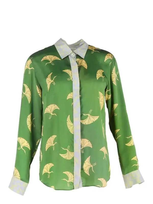 Dries Van Noten Printed Long Sleeve Silk Shirt - Green