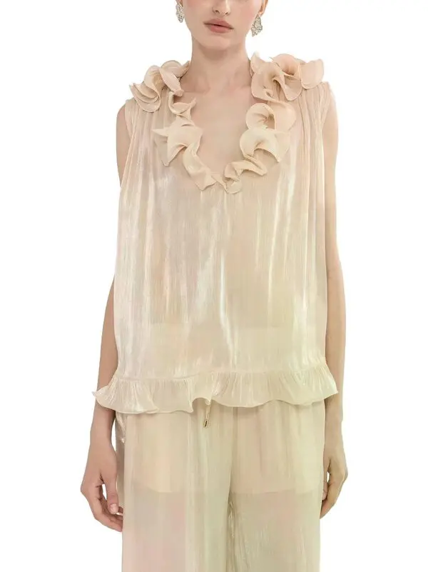 NISSA Ruffled Chiffon Top - Neutrals