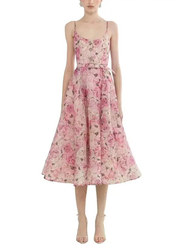 NISSA Floral-print Midi Dress - Pink