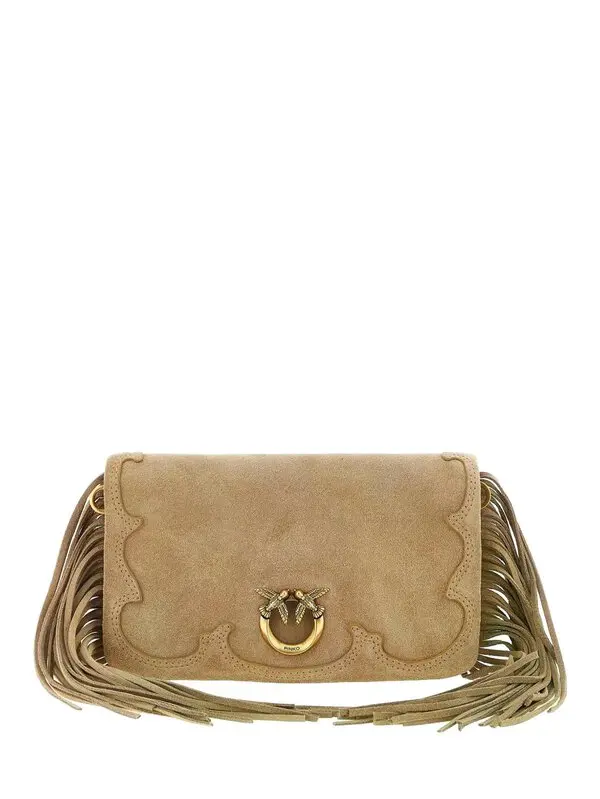 Pinko Love Click Soft Horizontal Lamb Suede Mini Clutch Bag - Brown