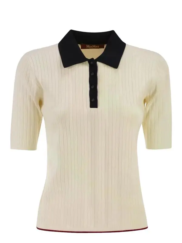 Max Mara Ribbed Knit Polo Top - Neutrals