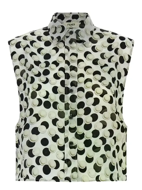 Fendi Jacquard Polka Dot Silk Top - White