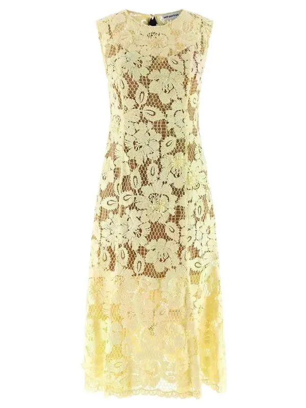 SELF-PORTRAIT Crochet-lace Midi Dress - Yellow