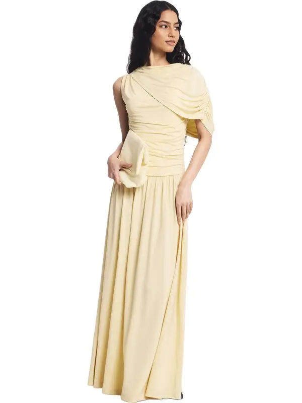 NINETY PERCENT Mila Asymmetrical Caped Shoulder Maxi Dress - Butter Milk